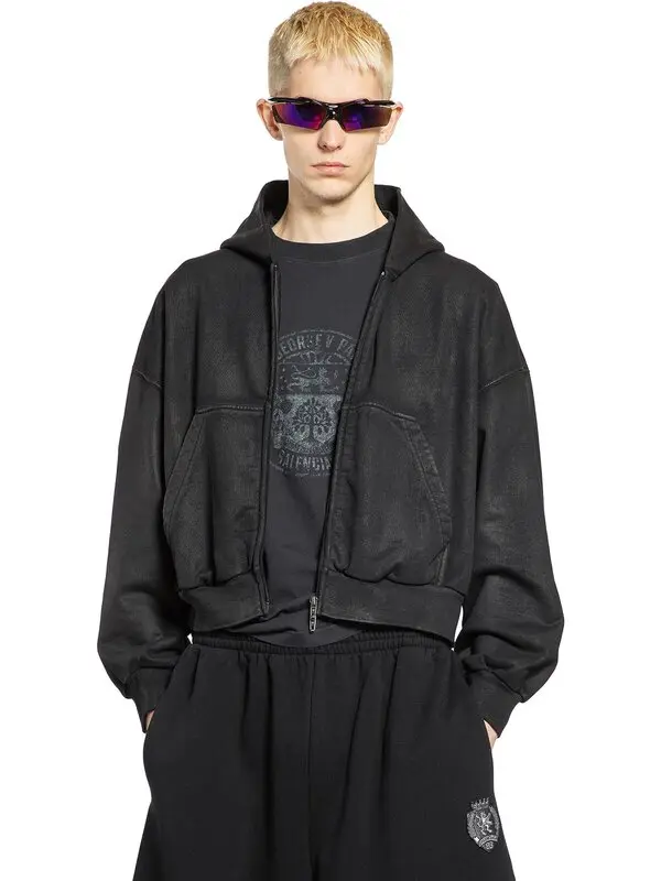 Balenciaga Cropped Zip-up Hoodie - Black