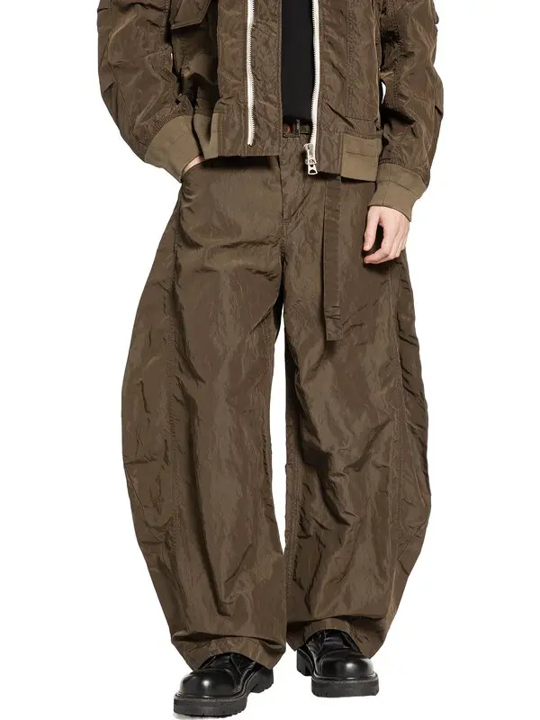 Sacai Khaki Treated Nylon Twill Wide Leg Trousers - Green
