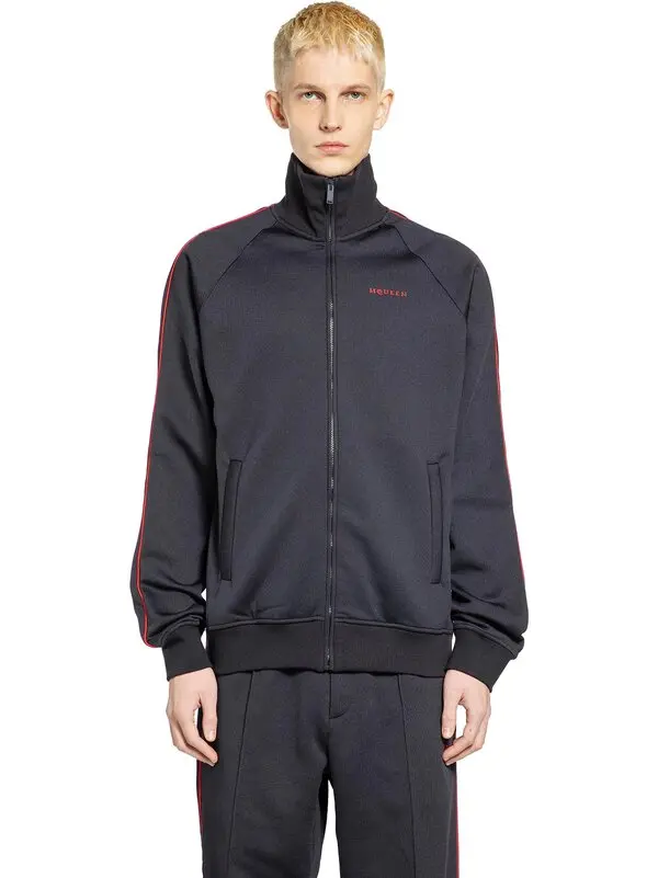Alexander McQueen Zip-up Sweatshirt With Logo Embroidery - Blue