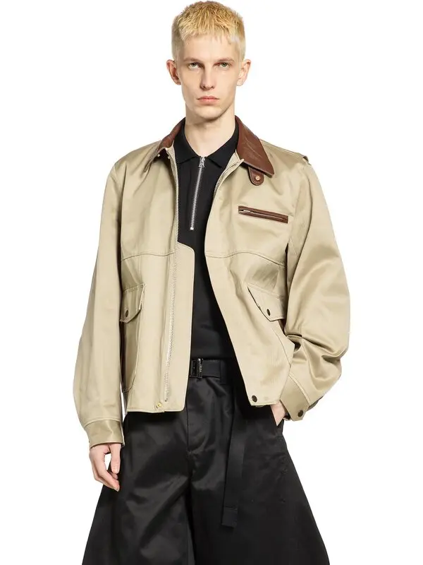 Sacai Cotton Chino Blouson With Leather Collar - Beige