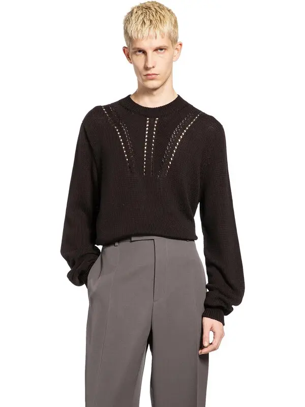 JIL SANDER Cotton Knit Jumper With Pointelle Detail - Black