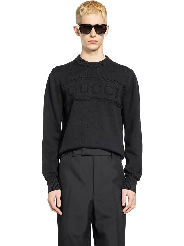 Gucci Cotton Wool Jumper With Intarsia Logo - Black