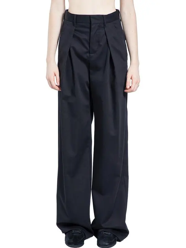 ANN DEMEULEMEESTER Cotton Twill Wide Leg Pleated Trousers - Black