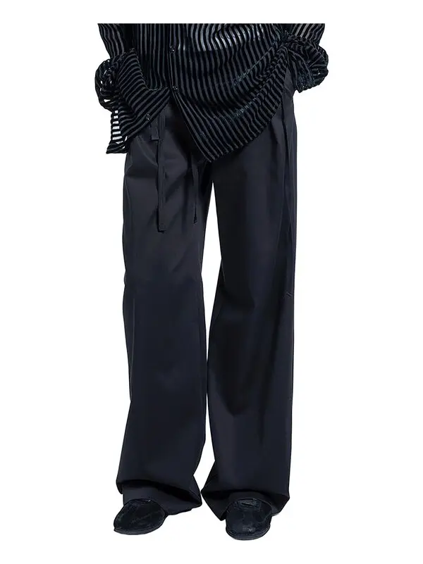 ANN DEMEULEMEESTER Cotton Twill Wide Leg Pleated Trousers - Black
