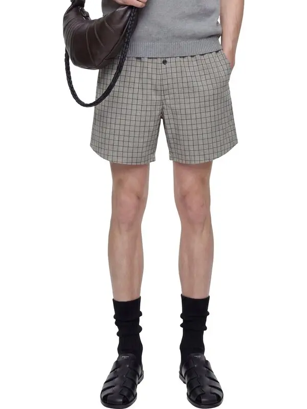 HED MAYNER Viscose Linen Check Poplin Shorts - Brown