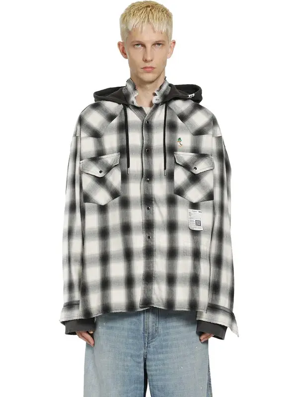 Mihara Yasuhiro Hybrid Checkered Hoodie Shirt - Black&white