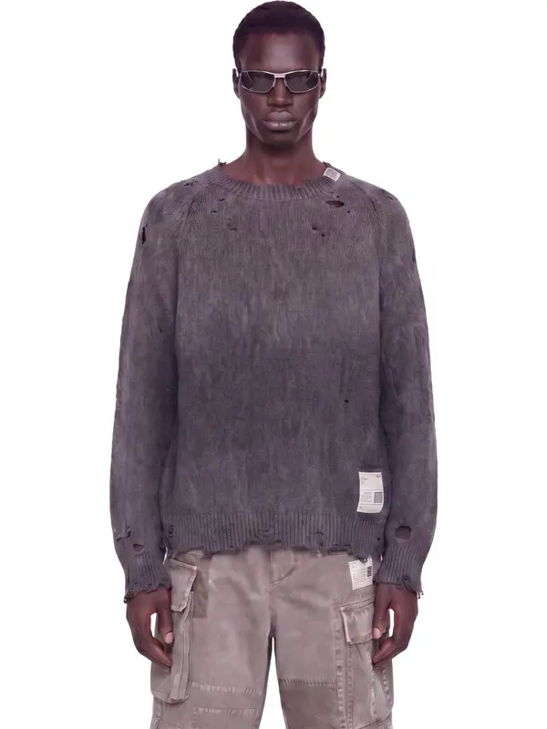 Mihara Yasuhiro Sun Faded Distressed Knit Sweater - Black