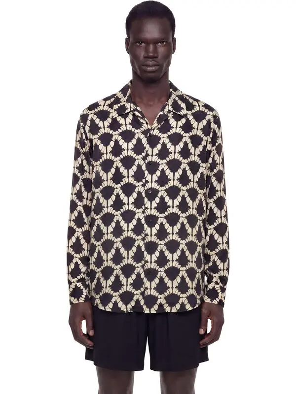 LANEUS Lightweight Viscose Graphic Shirt - Brown