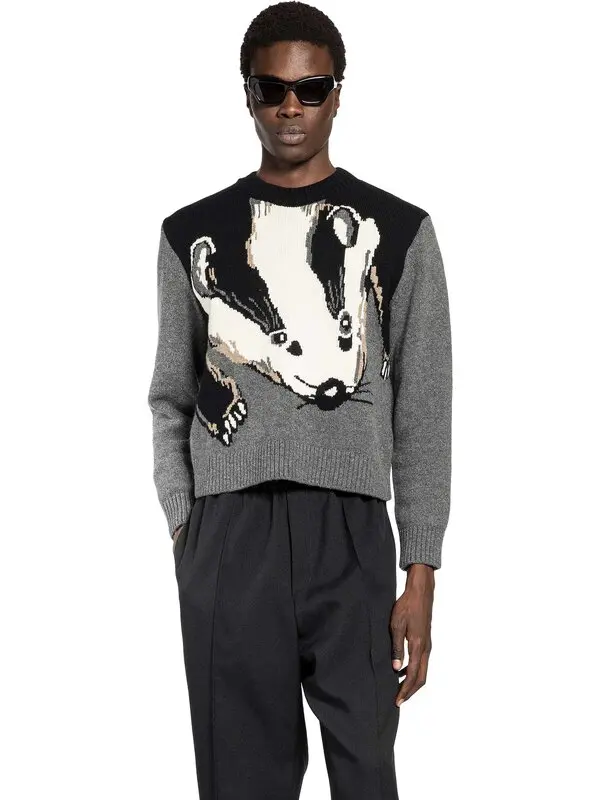 S.S.DALEY Badger Intarsia Lambswool Sweater - Grey
