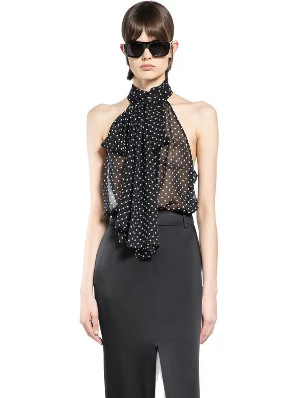 TOM FORD Polka Dot Silk Georgette Halter Top - Black