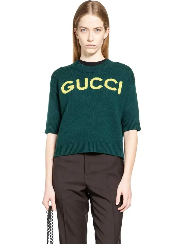 Gucci Intarsia Wool Knit Top - Green