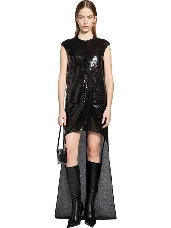 COURREGES Sequined Round Neck Long Dress With Front Pockets And Cut-out Detail - Black