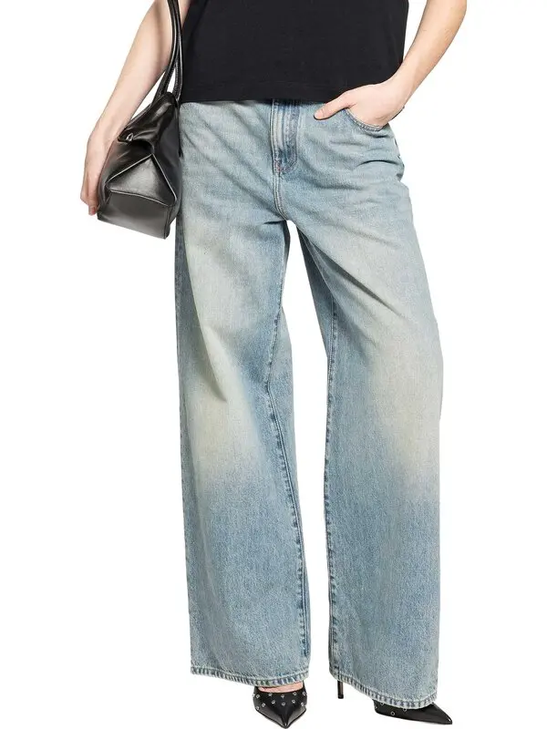 Alexander McQueen Wide Leg Washed Denim Trousers - Blue