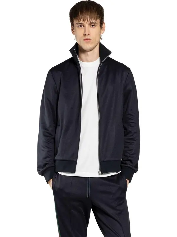 Gucci Technical Jersey Track Jacket With Web Trim - Blue