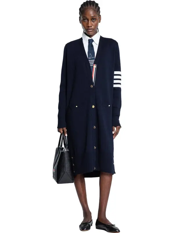 Thom Browne 4-bar Long Merino Wool Cardigan - Blue