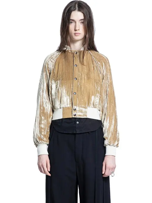 ANN DEMEULEMEESTER Froissé Velvet Bomber Jacket - Beige