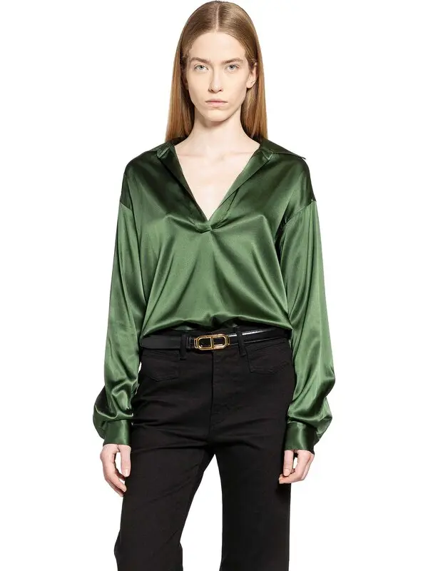 TOM FORD Stretch Silk Satin Polo Shirt - Green