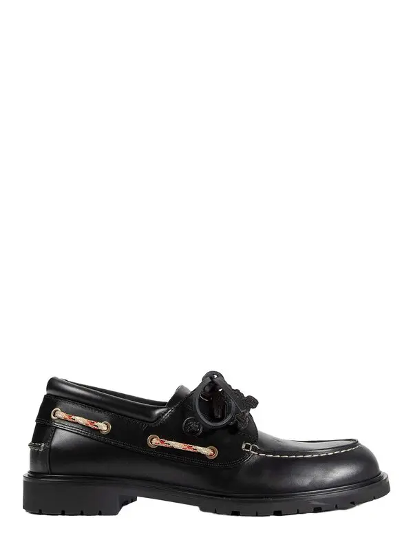 Burberry Derby Leather Boat Shoes - Black