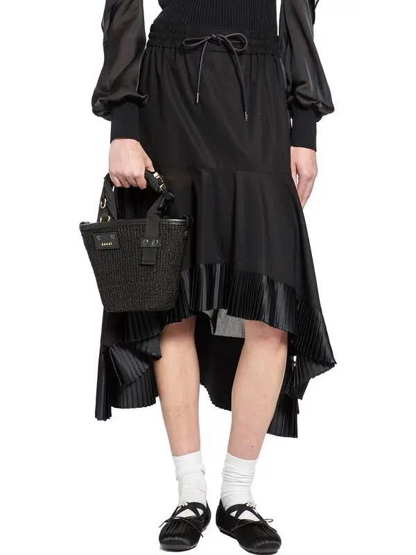 Sacai Cotton Broadcloth Skirt With Pleated Hem - Black