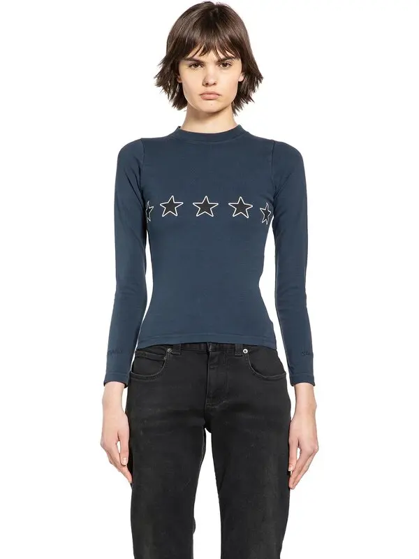 Balenciaga Long Sleeve Fitted Top With Star Graphic - Blue