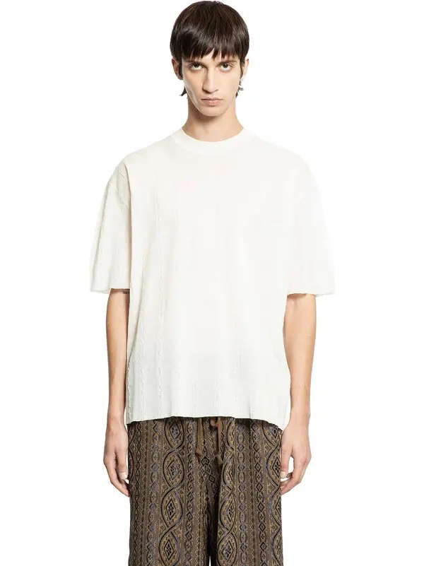 UMA WANG Frayed Cotton Silk Knit Top - Off-white