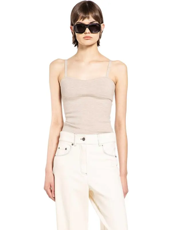 Max Mara Wool Knit Sweetheart Neck Sleeveless Top - Grey
