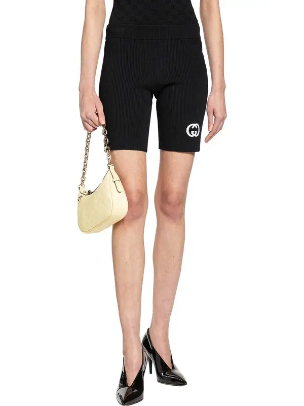 Gucci Interlocking G Ribbed Viscose Shorts - Black