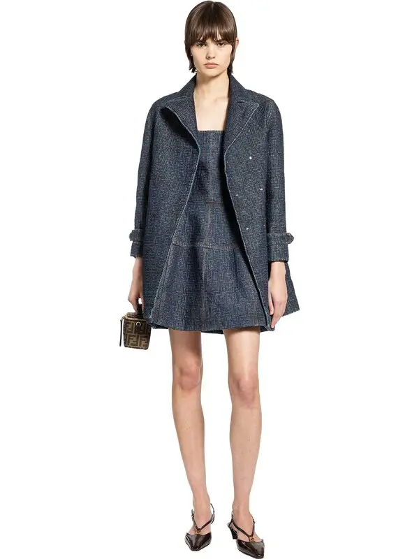 Fendi Ff Motif Quilted Denim Mini Dress - Blue