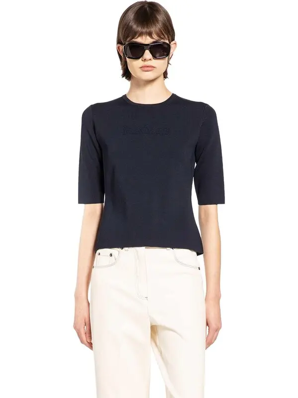 Max Mara Viscose Nylon Short Sleeve Top - Blue