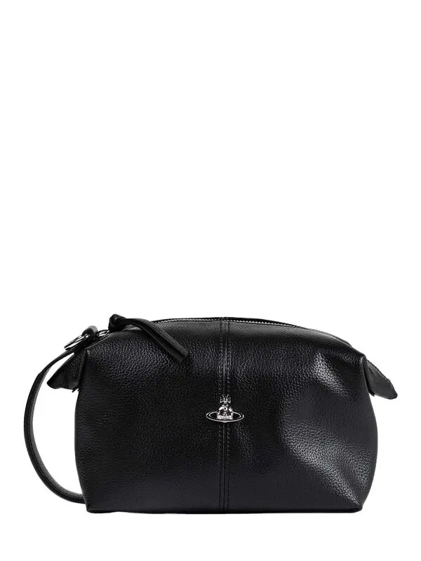 VIVIENNE WESTWOOD Grained Pu Leather Wash Bag With Signature Emblem - Black