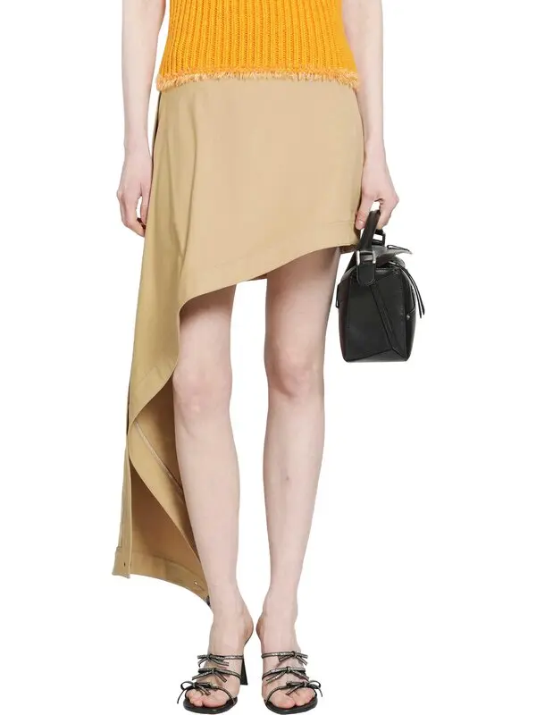 Loewe Asymmetric Cotton Silk Gabardine Skirt - Beige