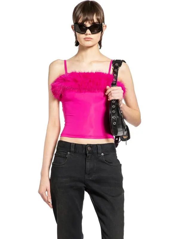 Balenciaga Strappy Fur Trim Top - Pink