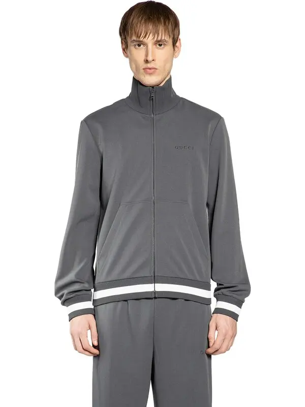 Gucci Technical Jersey Track Jacket With Embroidered Logo - Grey