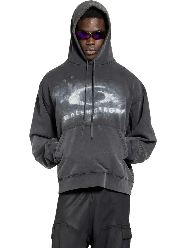 Balenciaga Washed Crayon Loop Oversized Hoodie - Black