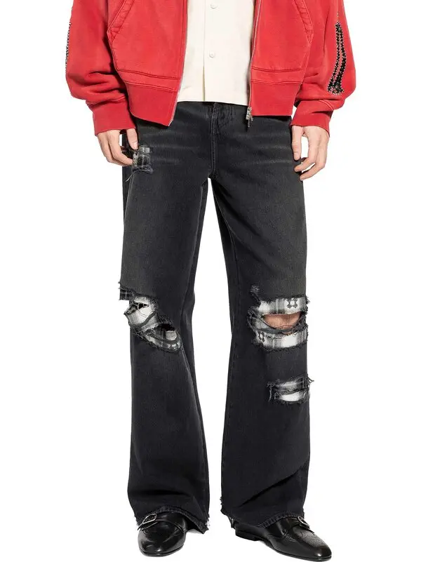 Amiri Flannel Repair Baggy Jeans - Black