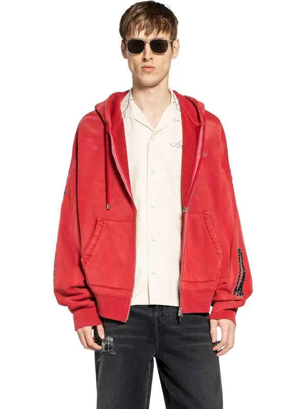 Amiri Rose Oversized Zip-up Hoodie With Studded Details - Red