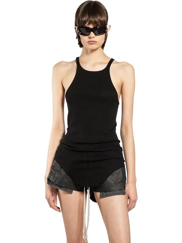 Rick Owens Sheer Cotton Jersey Temple Racer Back Tank Top - Black