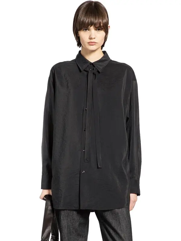 LEMAIRE Long Sleeve Silk Blend Shirt With Tie - Black