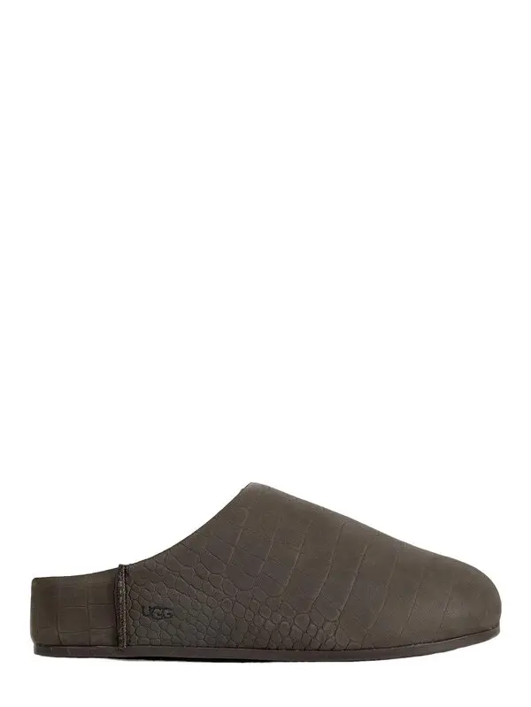 UGG Elea Embossed Suede Shearling Lined Slip-on Slippers - Grey