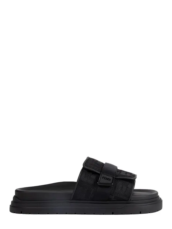 Fendi Ff Jacquard Chunky Slides - Black