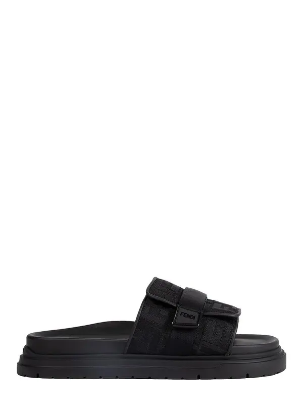 Fendi Ff Jacquard Chunky Slides - Black