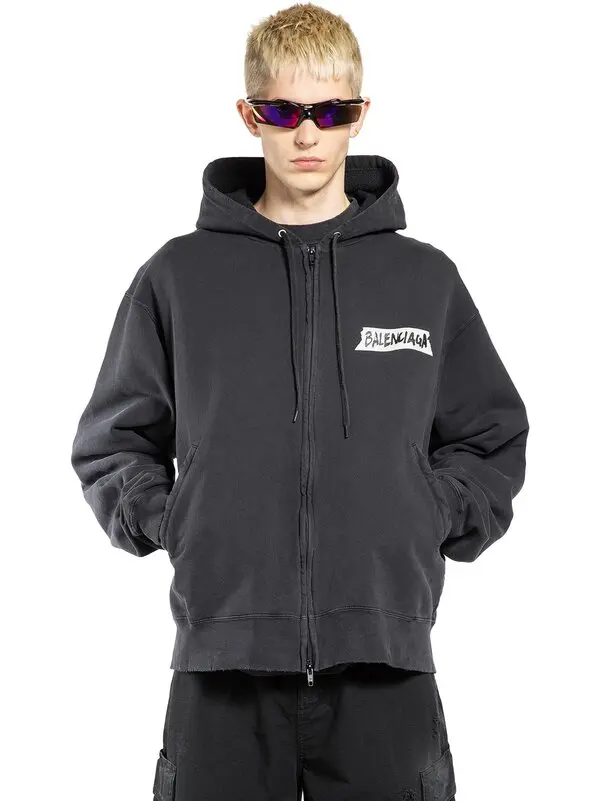 Balenciaga Masking Tape Graphic Zip-up Hoodie - Black