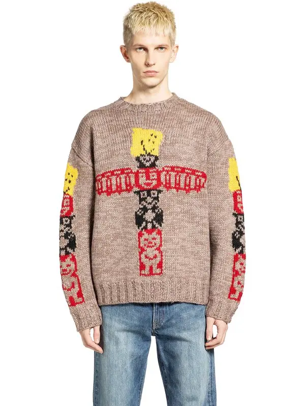 Kapital Hand-knit "peckish Totem Pole" Cowichan Sweater - Brown