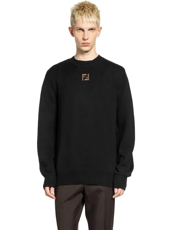 Fendi Corduroy Ff Wool Knit Sweater - Black