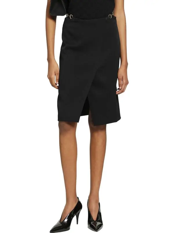 Gucci Wool Drill Knee-length Skirt With Horsebit Detail - Black