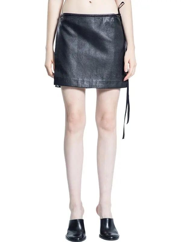 ANN DEMEULEMEESTER Leather Wrap Mini Skirt - Black