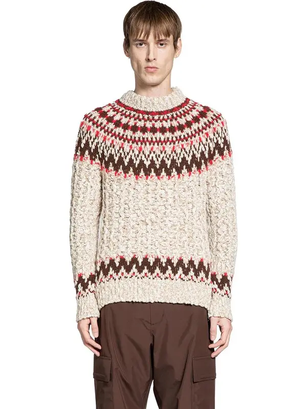 Moncler Geometric Jacquard Wool Sweater - Beige