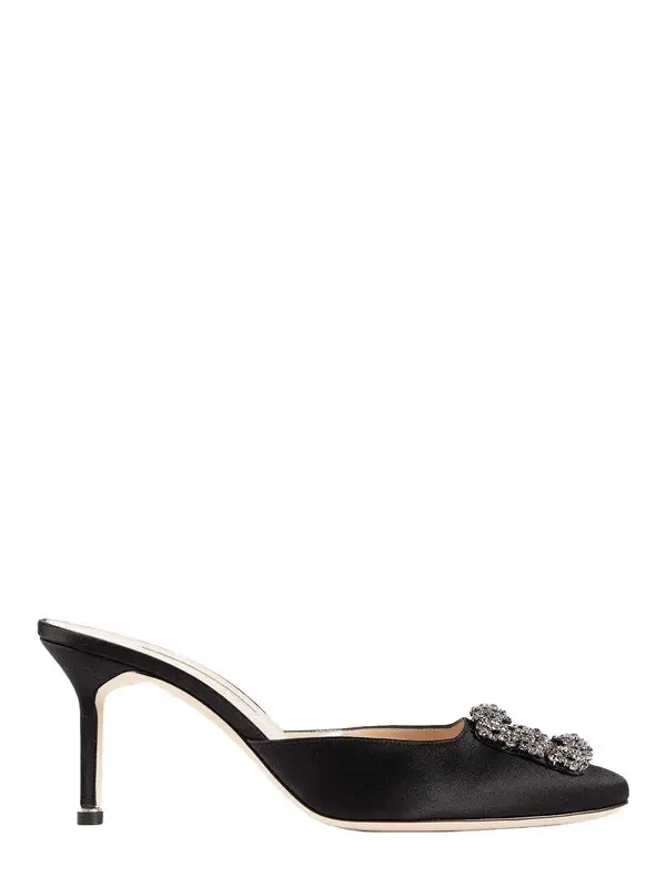 Manolo Blahnik Hangimisu Satin Buckle Mules - Black