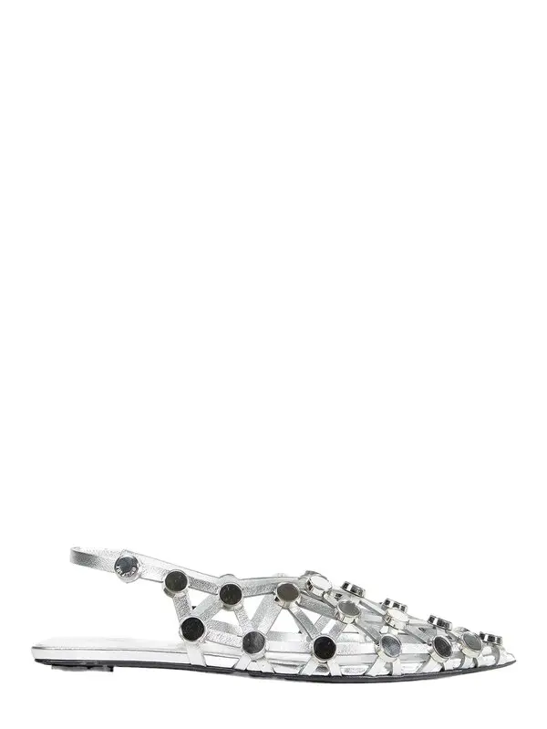 Attico Metallic Nappa Leather Grid Ballerina Flats - Silver