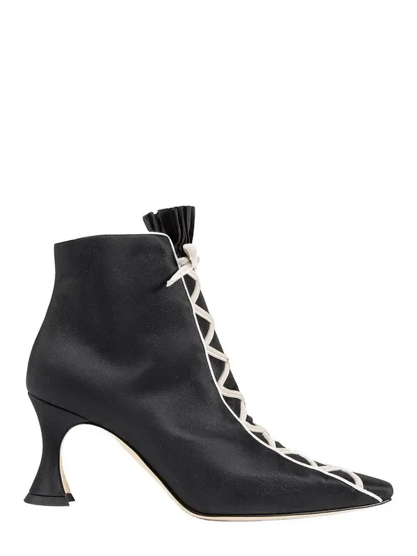 Manolo Blahnik Silk Satin Ankle Boots - Black